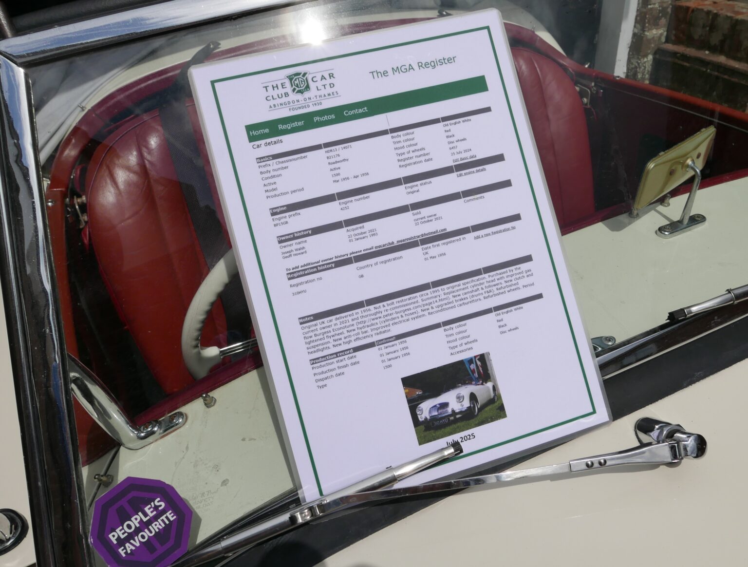 MGA Register "History Certificate" - MGA Register